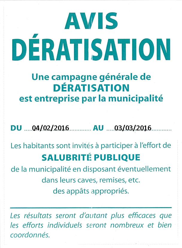 Campagne de dératisation du 04 février au 03 mars 2016 - Commune de ...
